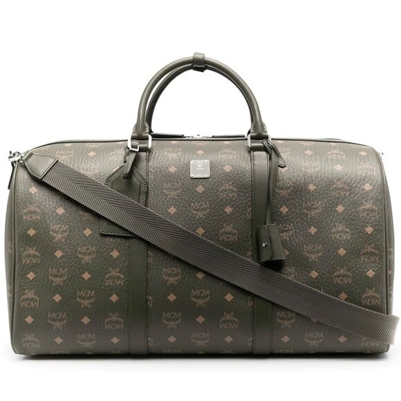 MCM | Bags | Mcm Traveler Monogram Logo Printed Duffle Bag Green Zip ...